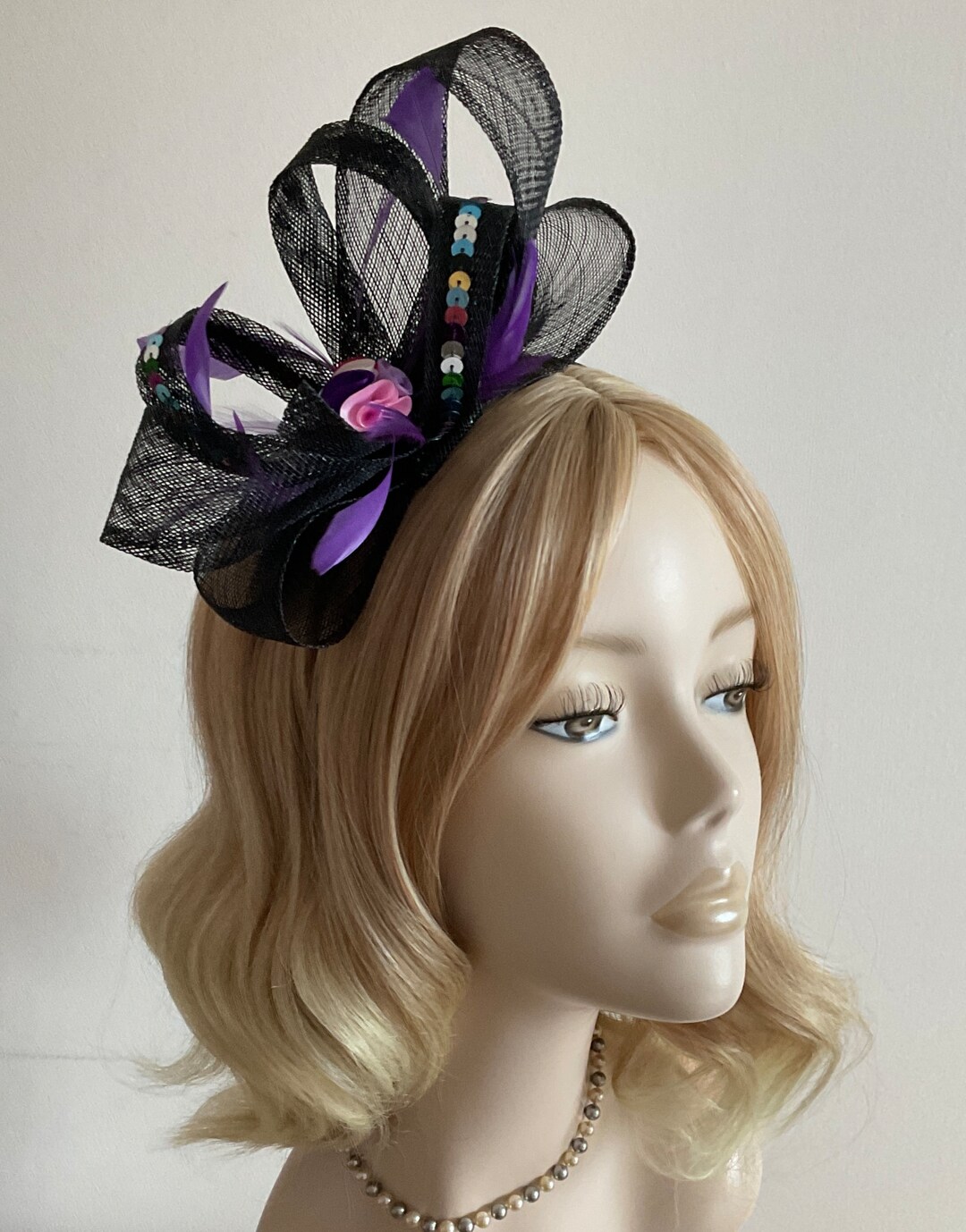 A BLACK and MULTI COLOURED Fascinator Made of Sinamay With - Etsy
