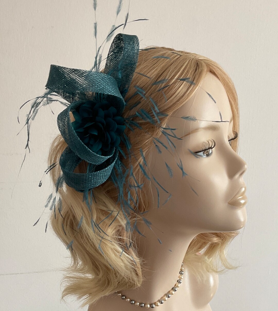 A Dark TEAL FASCINATOR Made of Sinamay Ostrich Feathers - Etsy