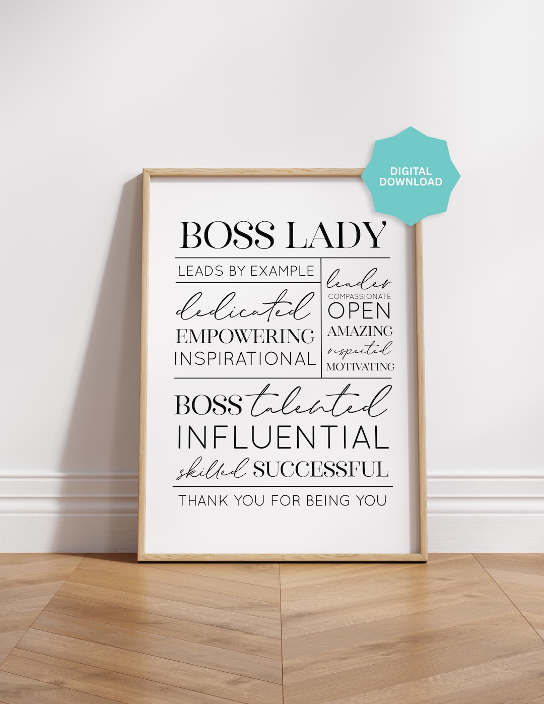 Boss Lady Gift Printable Office Sign Inspirational Poster Office Modern ...