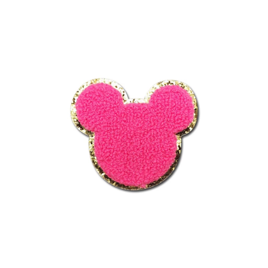 Pink Chenille Glitter Mouse Head Patch, Mouse Head Patch, Mouse-themed ...