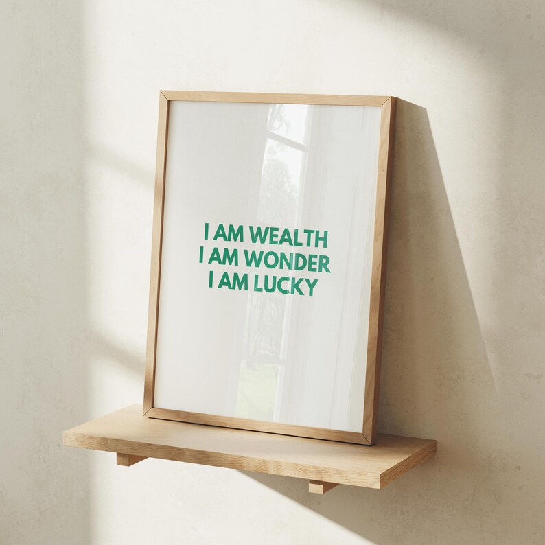 I Am Wealth Wonder Lucky Quote Positive Mindset Wall Art Abundance ...
