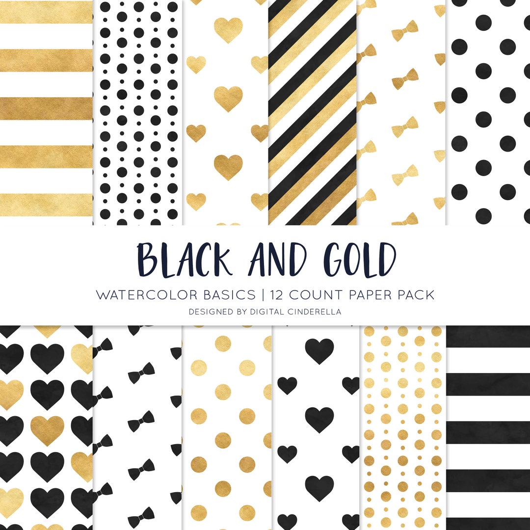 DIGITAL DOWNLOAD: Black and Gold Stripe Digital Paper Pack, Preppy ...
