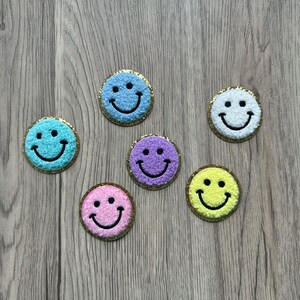 Blue Smile Chenille Face Patches, Smiley Glitter Embroidered Patch, Iron-on Bright Smile ...