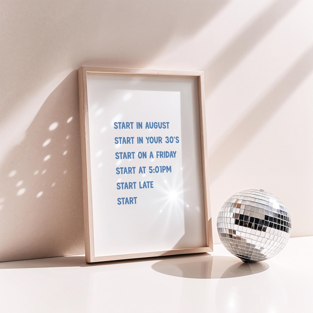 Just Start Blue Minimal Quote Affirmation Poster Positive Motivation ...