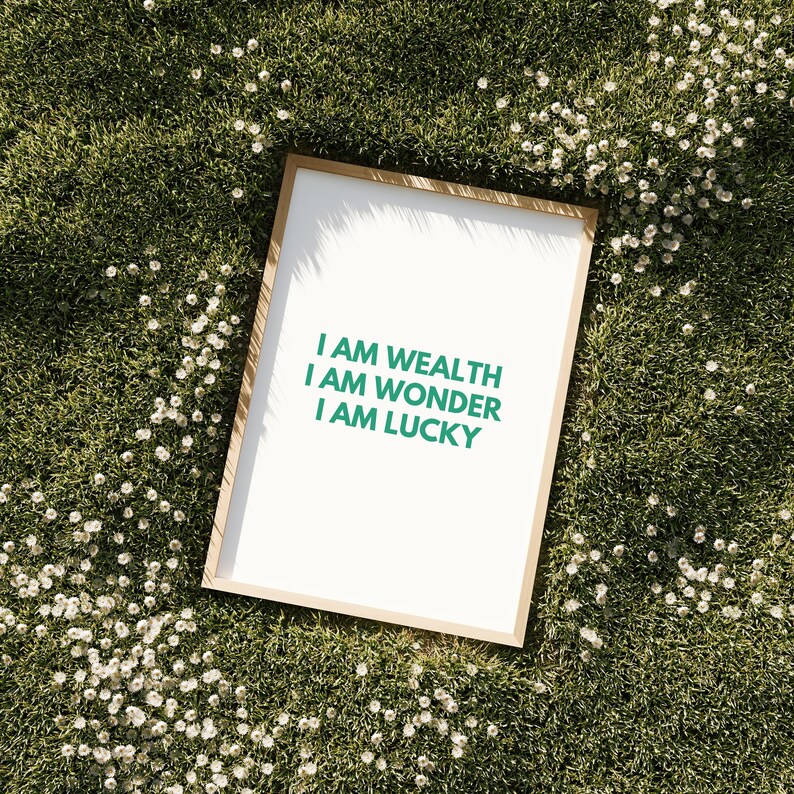 I Am Wealth Wonder Lucky Quote Positive Mindset Wall Art Abundance ...