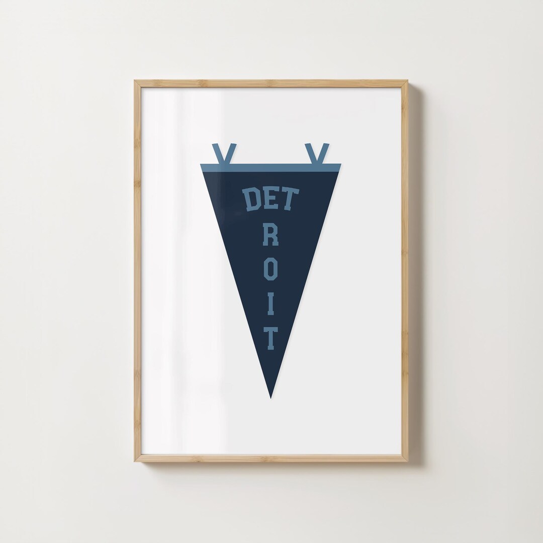 Detroit Pennant Flag Print, Navy & Slate Home Decor (digital Download ...