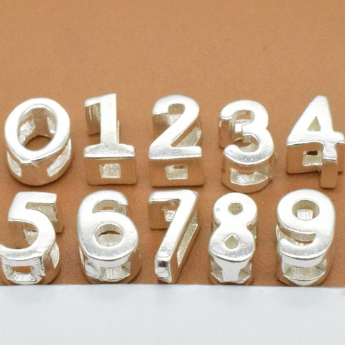 10 Sterling Silver Number Slider Beads 925 Silver Number - Etsy