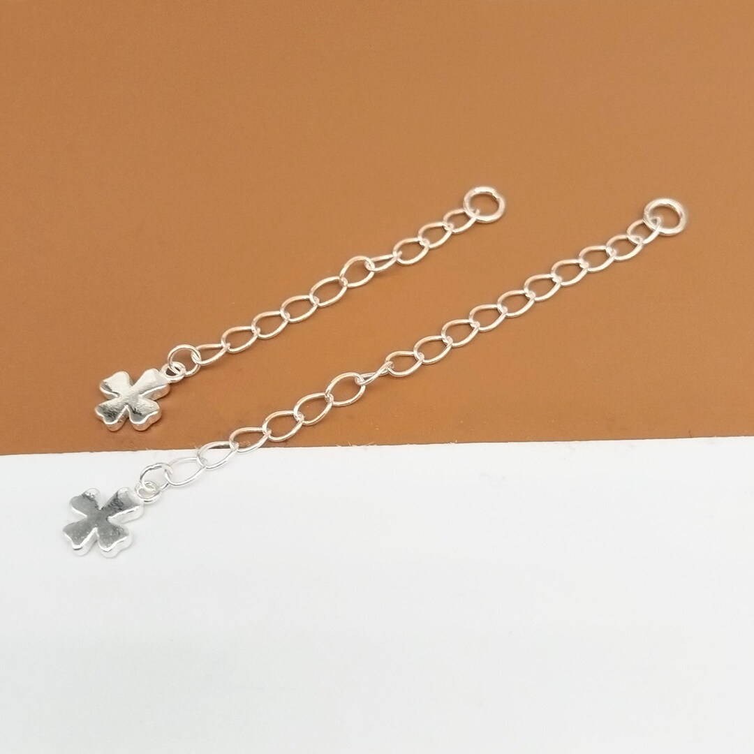 4 Sterling Silver Clover Extension Chains, 925 Silver Lucky Flower ...