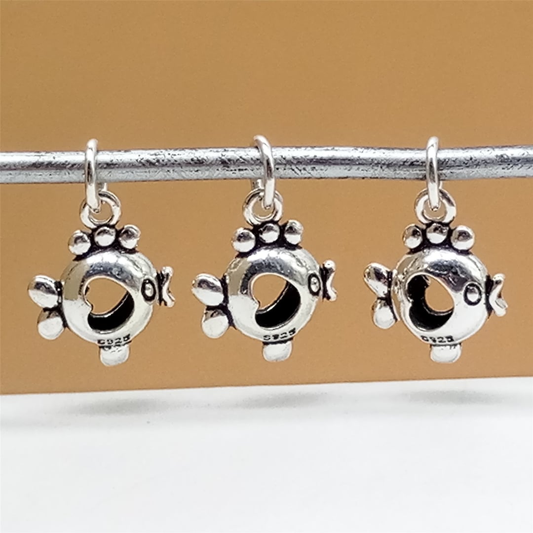 5 Sterling Silver Fish Charms W/ Hollow Love Heart 2-sided, 925 Silver ...