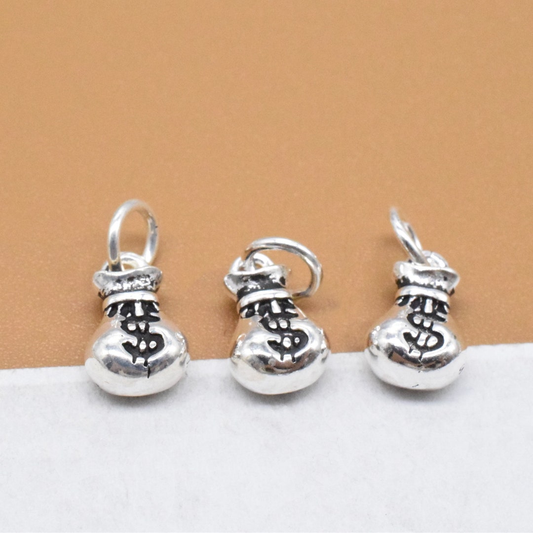 2 Sterling Silver Money Bag 3D Charms 2-sided, 925 Silver US Dollar ...