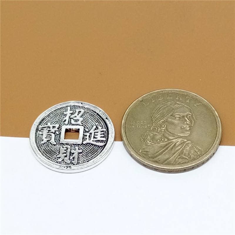 Sterling Silver Chinese Fortune Coin Bead, 925 Sterling Silver Lucky ...
