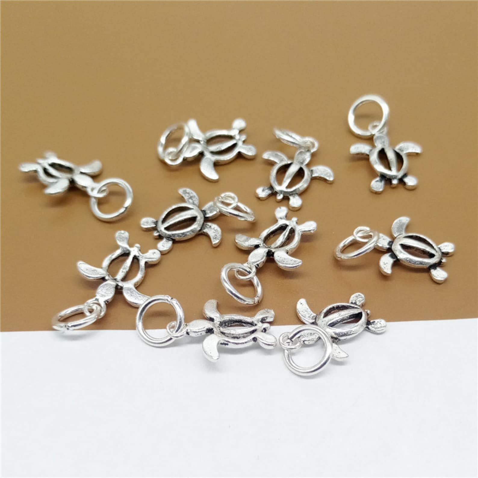 10 Sterling Silver Turtle Charms, 925 Silver Turtle Charms, Sea Charm ...
