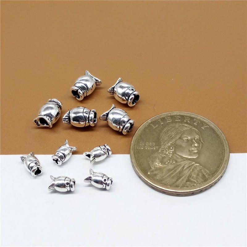 5 Sterling Silver Small Fish Beads, 925 Silver Fish Beads, Open Mouth ...