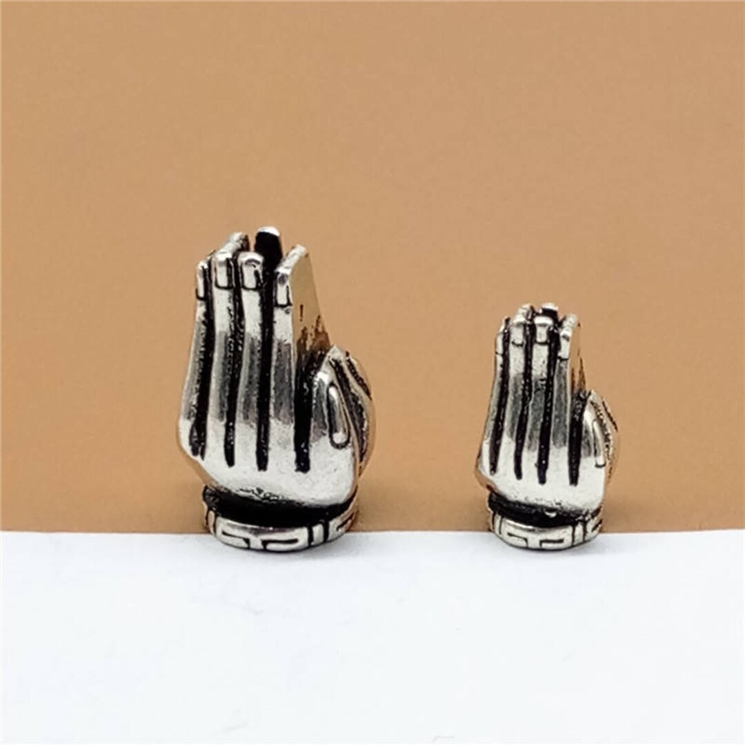 Sterling Silver Praying Hand Beads 3D, Buddha Hand Beads, 925 Silver ...