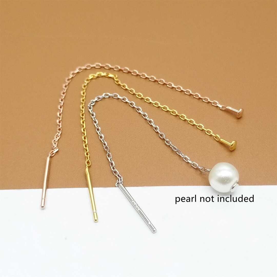 5 Pairs Sterling Silver Chain Earring Threads, Gold Plated Earring ...