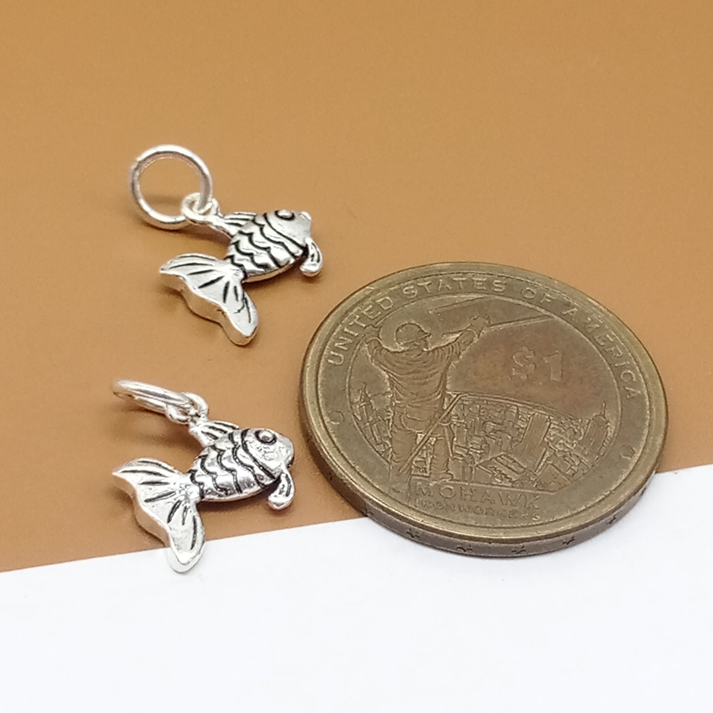 2 Sterling Silver Small Fish Charms 2-sided 925 Silver Fish - Etsy