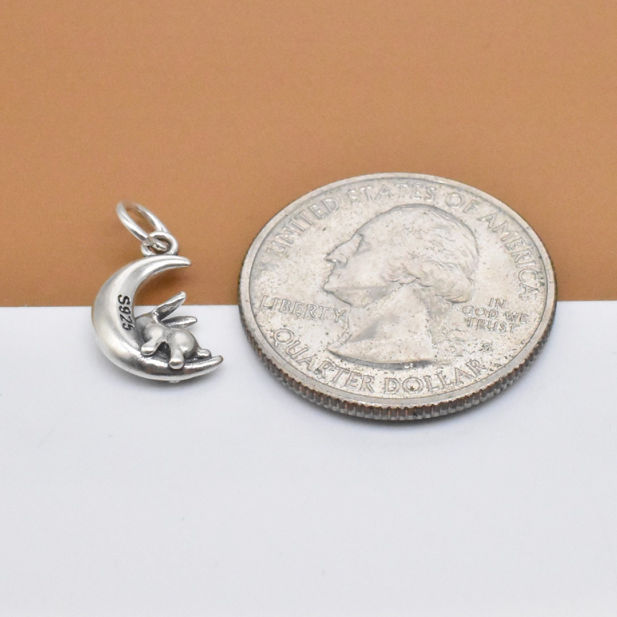 4 Sterling Silver Moon Rabbit Charms, 925 Silver Rabbit Charm, Easter ...
