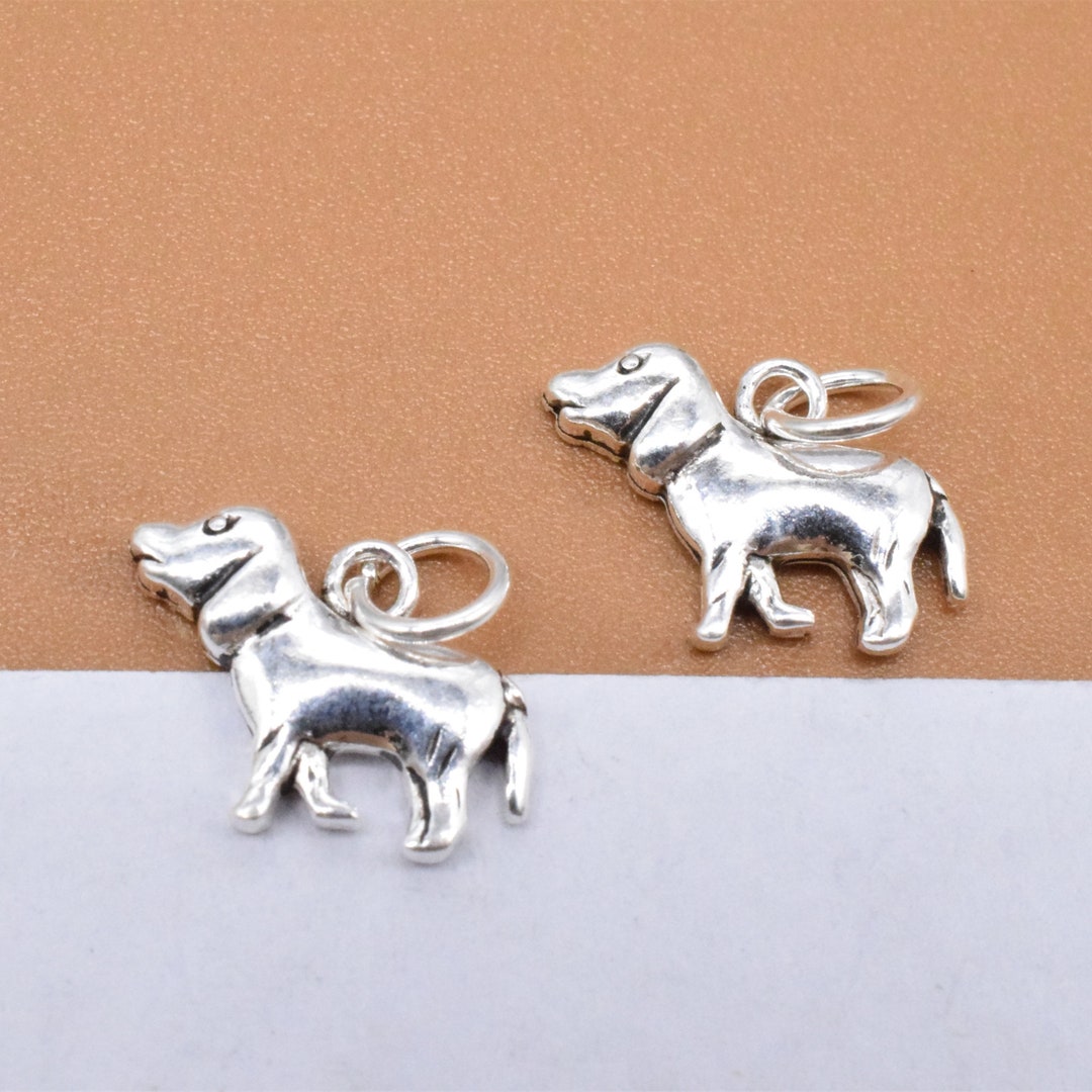 10 Sterling Silver Dog Charms, 925 Silver Dog Charm, Puppy Charm ...
