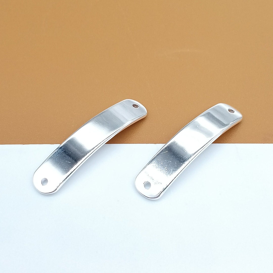 2 Sterling Silver Curve Bar Connector Charms, 925 Silver Bar Charm ...