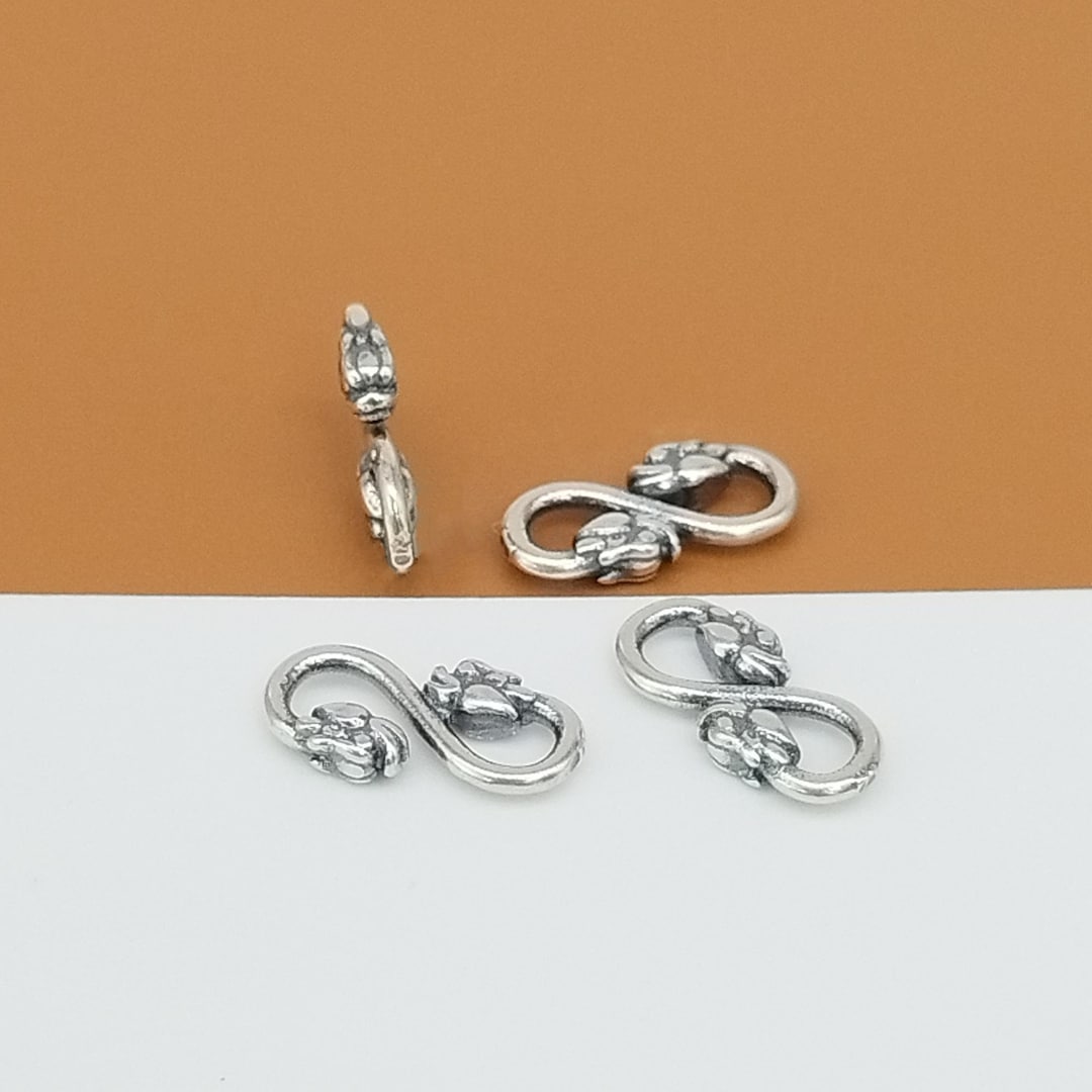 8 Sterling Silver Small Dragon S Hook Clasps, 925 Silver Double Dragon ...