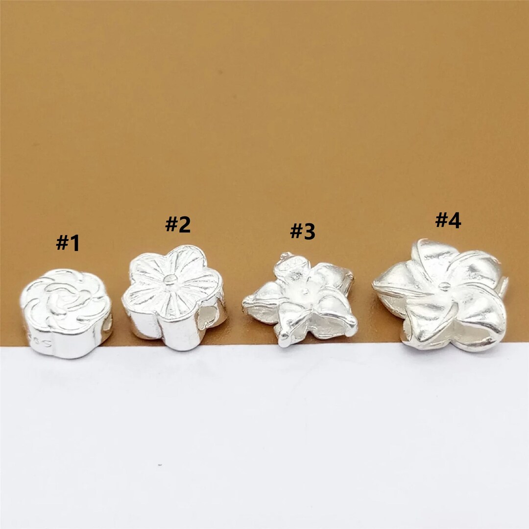 2 Sterling Silver Rose Flower Beads 2-sided, Star Flower Beads, 925 ...