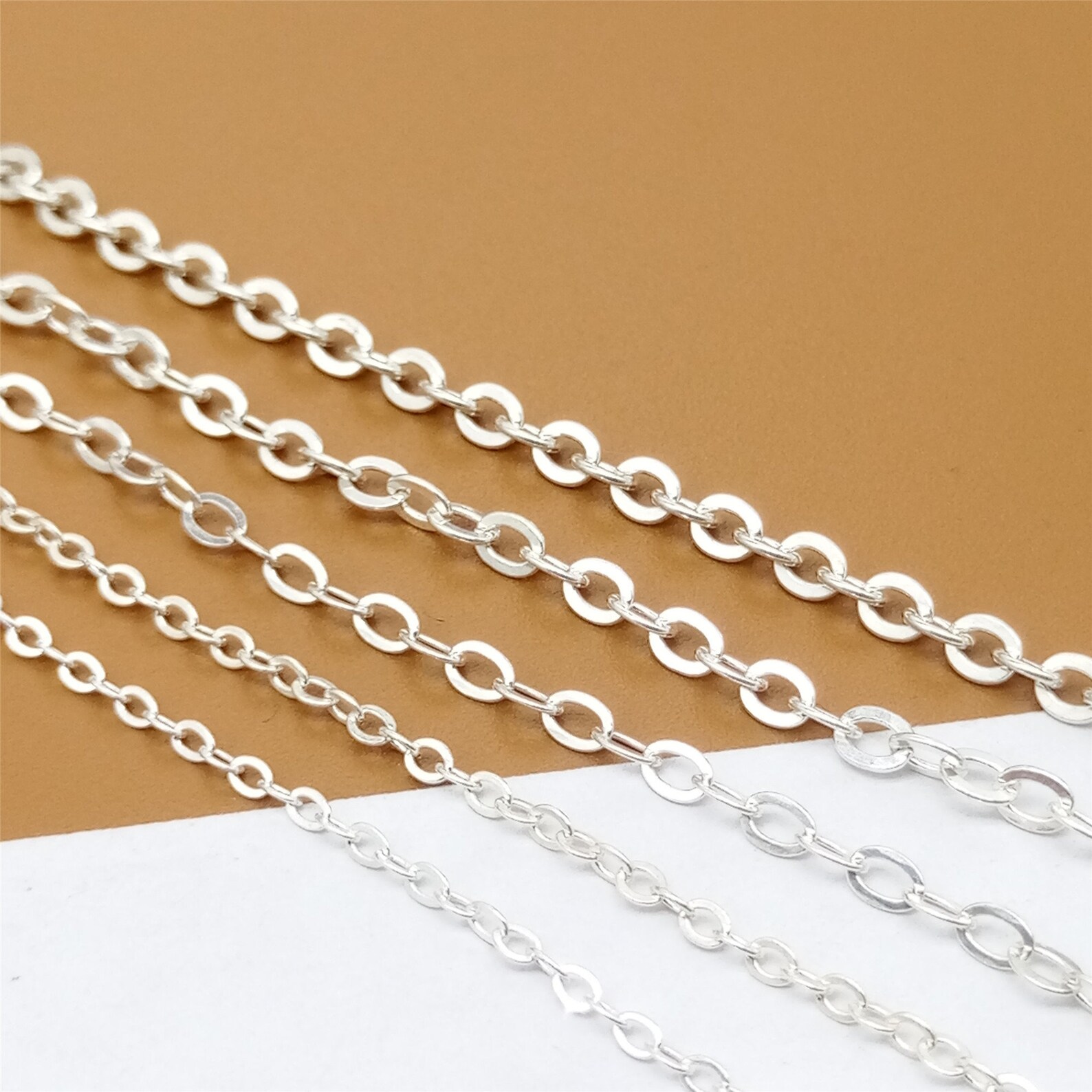 Sterling Silver Flat Cable Chain, Bulk Hammered Cable Chain, Unfinished ...