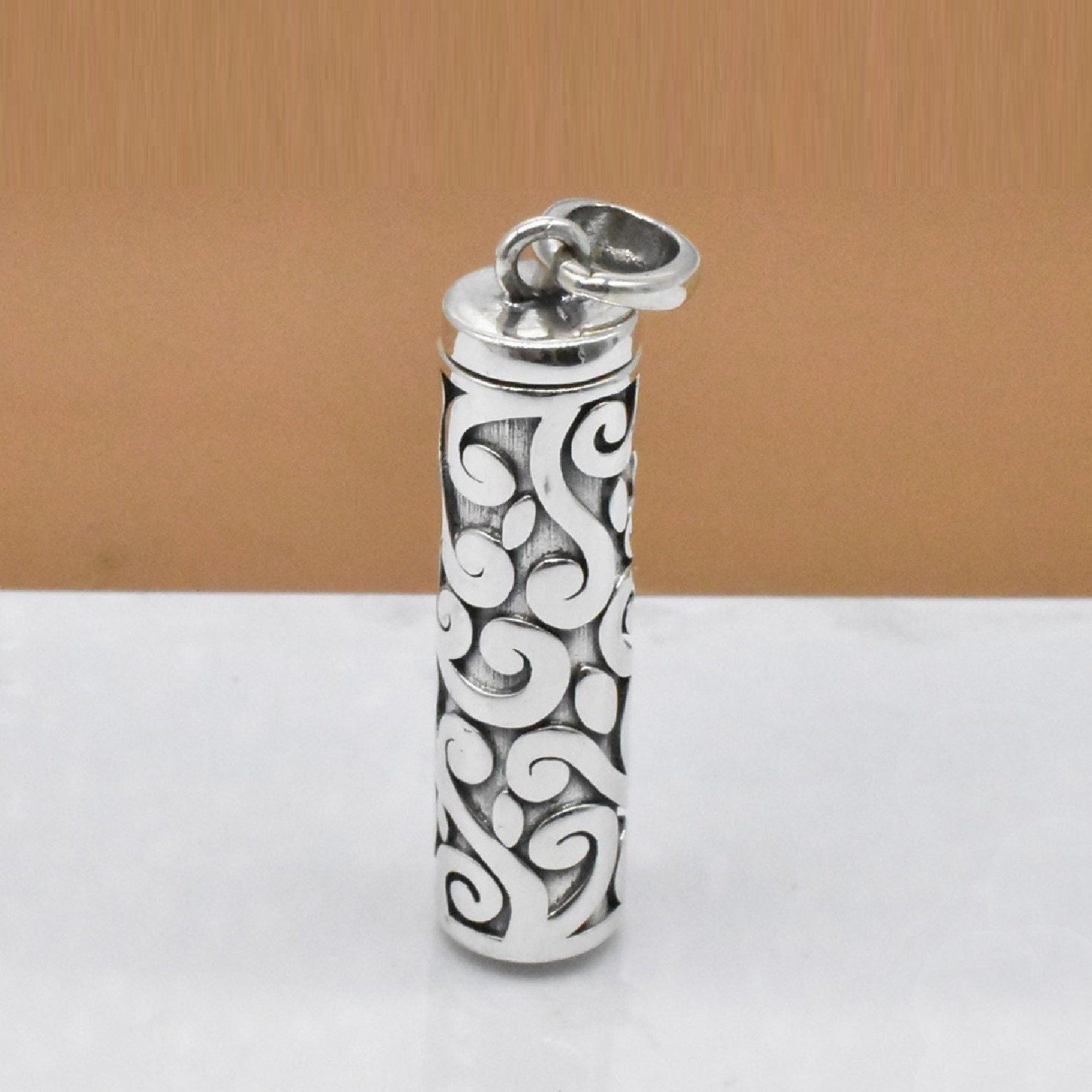 Sterling Silver Spiral Locket Pendant, 925 Silver Cylinder Locket ...