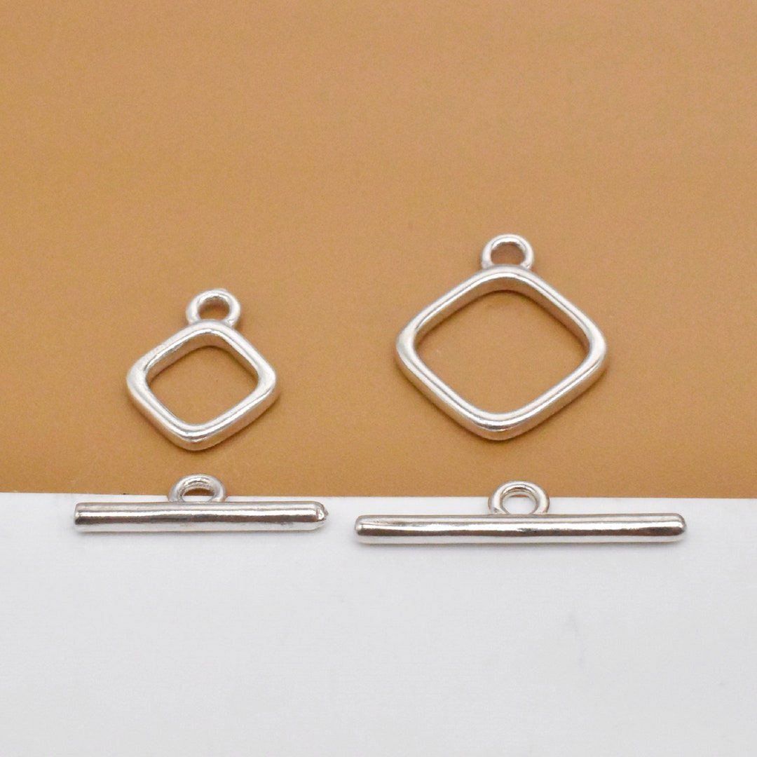 4 Sterling Silver Square Toggle Clasps, 925 Silver Toggle Clasps, Plain ...