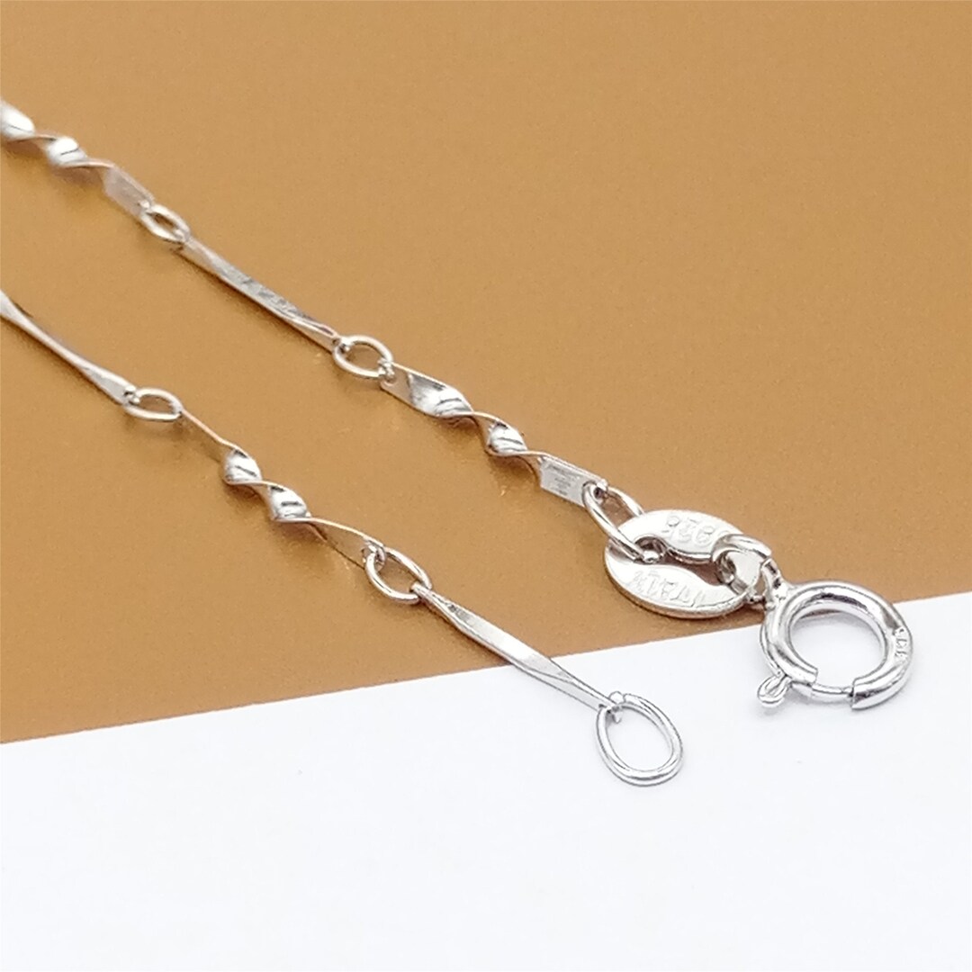Sterling Silver Twist Bar Chain With Rhodium Plated, Figaro Style Chain ...