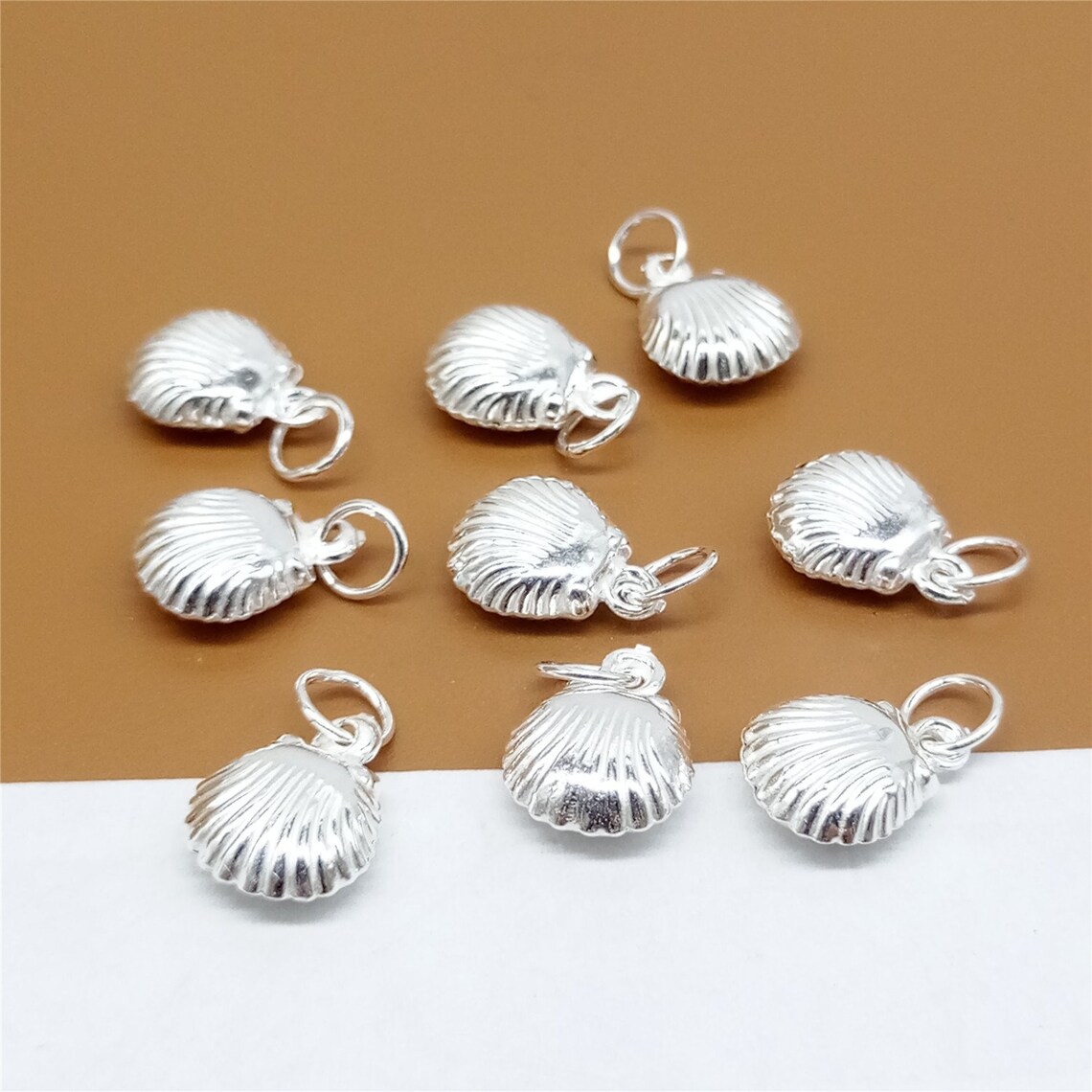 8 Sterling Silver Seashell Charms W/ Tiny Ball Inside 925 - Etsy