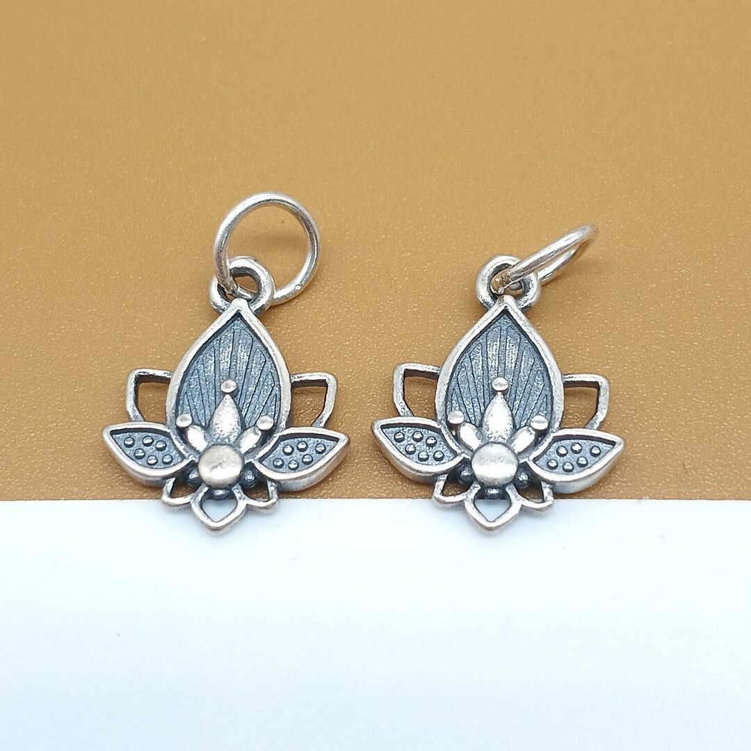4 Sterling Silver Lotus Charms 2-sided, 925 Silver Lotus Charm, Lotus ...