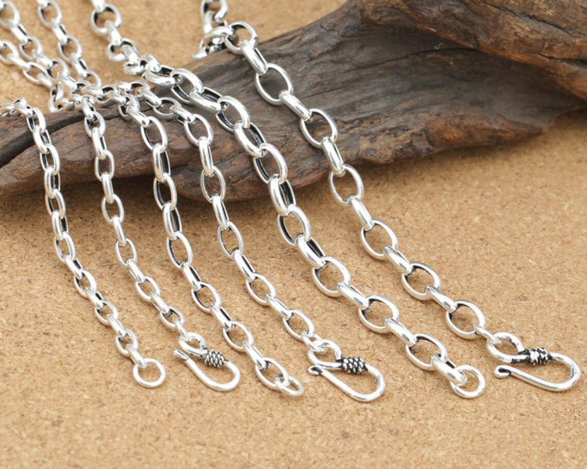 Sterling Silver Oval Rolo Chain Sterling Silver Oval Belcher - Etsy