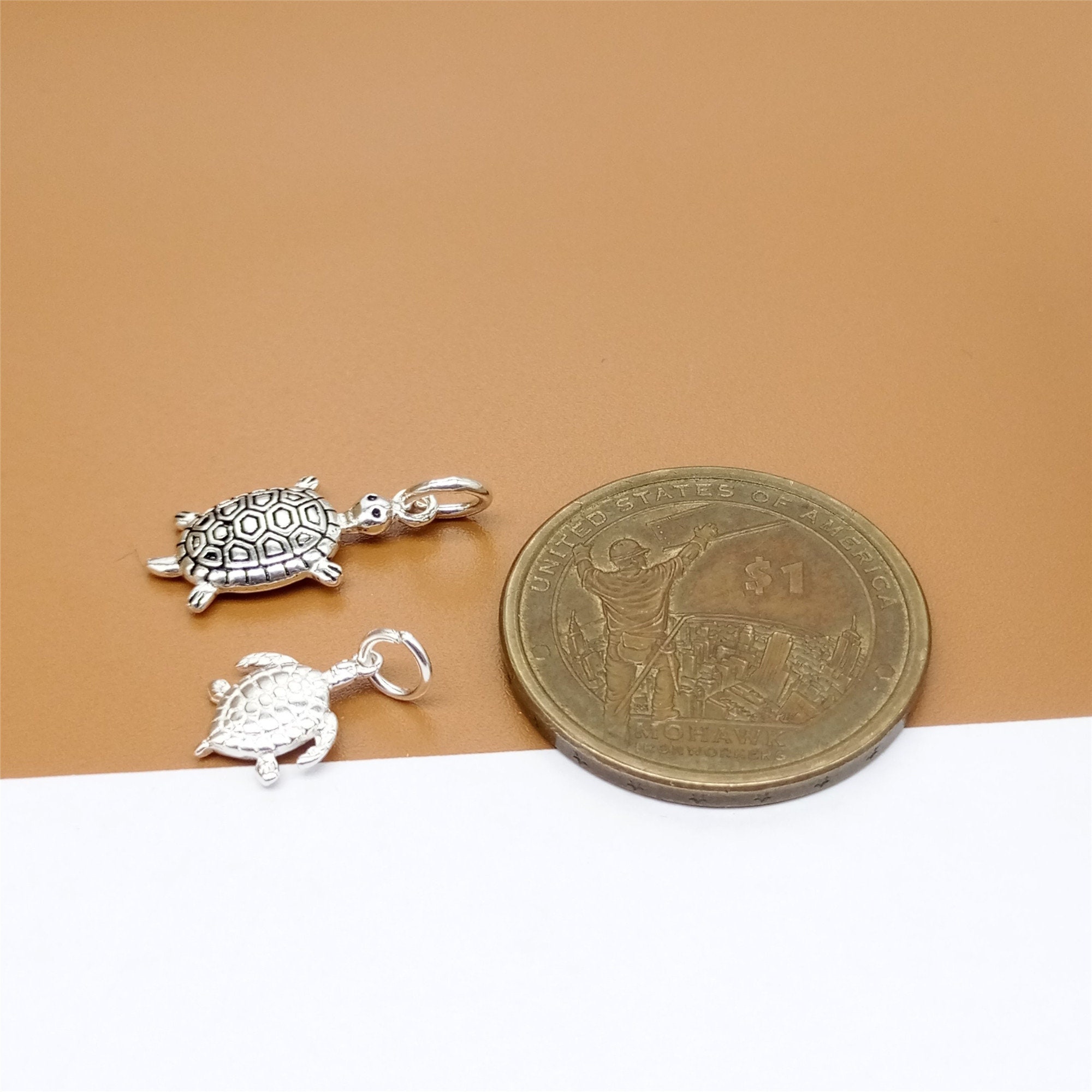 4 Sterling Silver Turtle Charms, 925 Silver Turtle Charms, Sea Charm ...