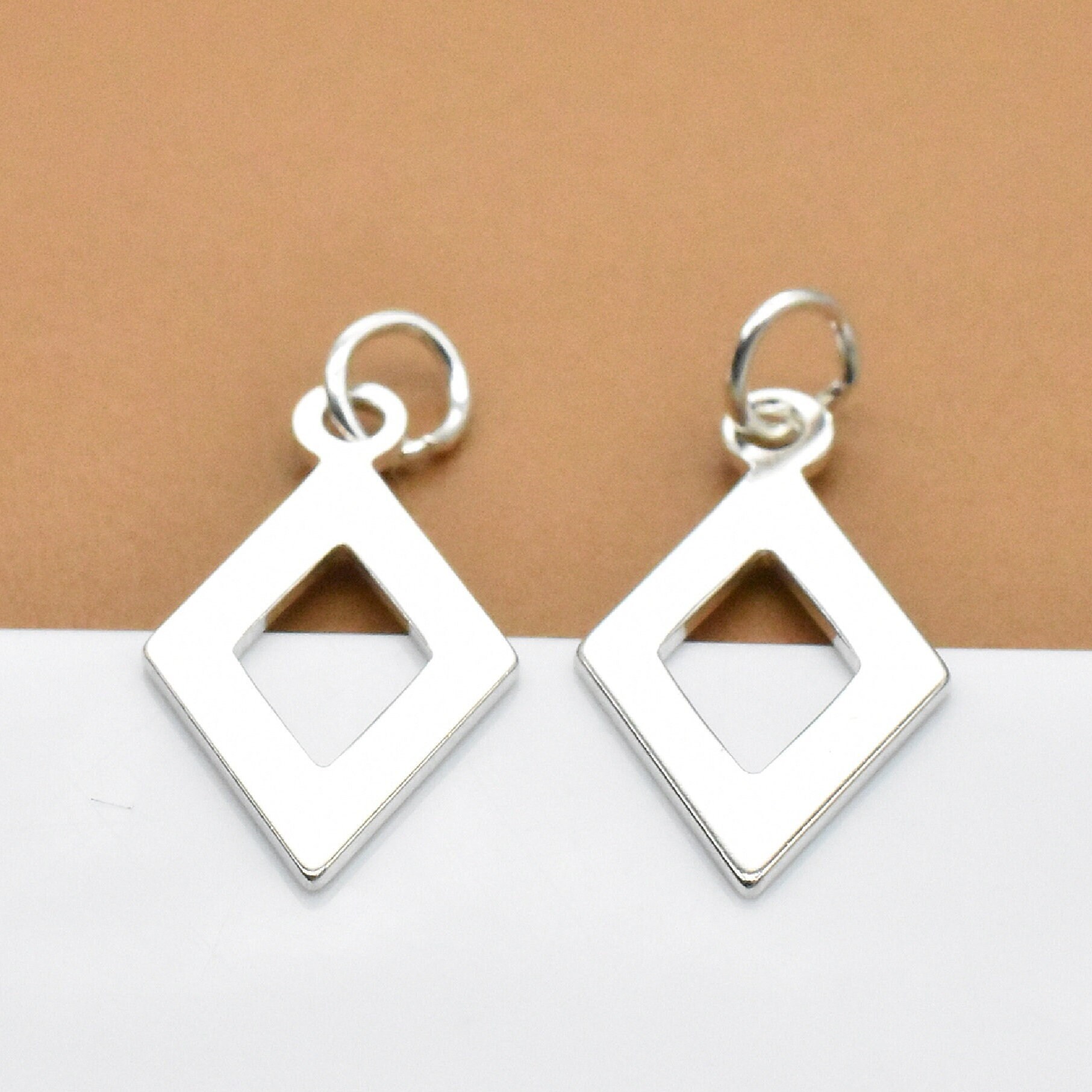 10 Sterling Silver Cut-out Diamond Type Charms 925 Silver | Etsy