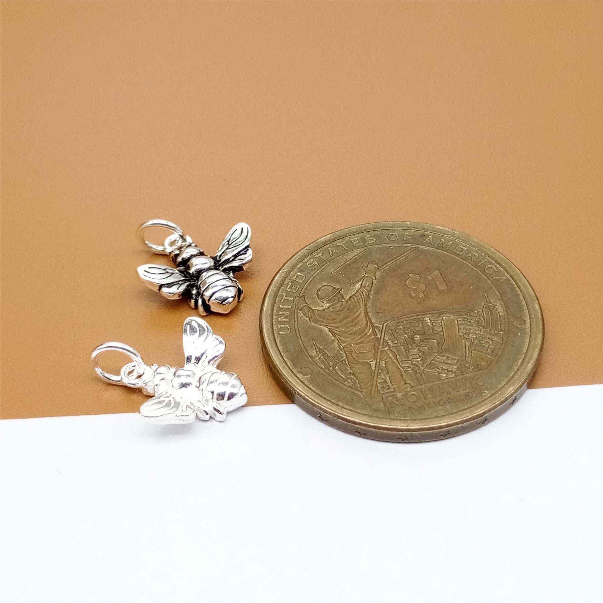 5 Sterling Silver Bee Charms 3D Honey Bee Oxidized Shiny Bee | Etsy