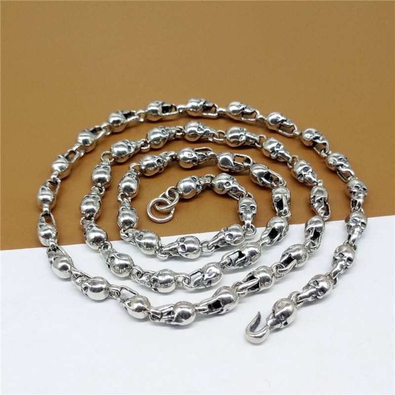Sterling Silver Skull Chain, 925 Silver Skull Chain Necklace, Skull ...