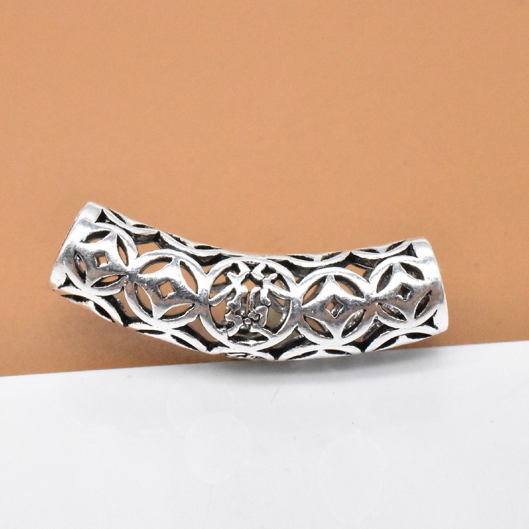 2 Sterling Silver Coin Curved Tube Beads, 925 Silver Tube Beads, Coin ...