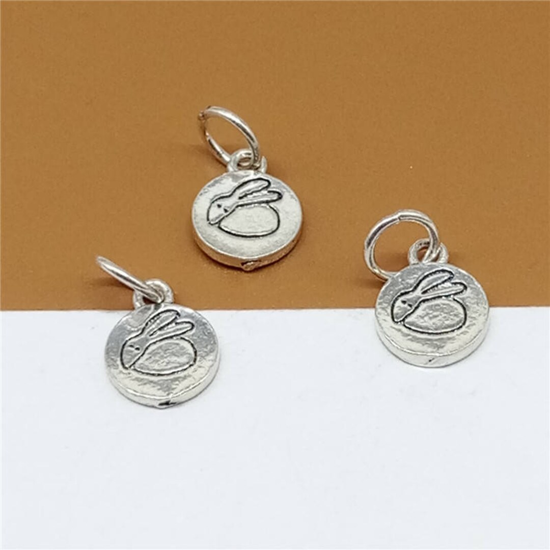 4 Sterling Silver Easter Bunny Charms 2-sided, 925 Silver Bunny Charm ...
