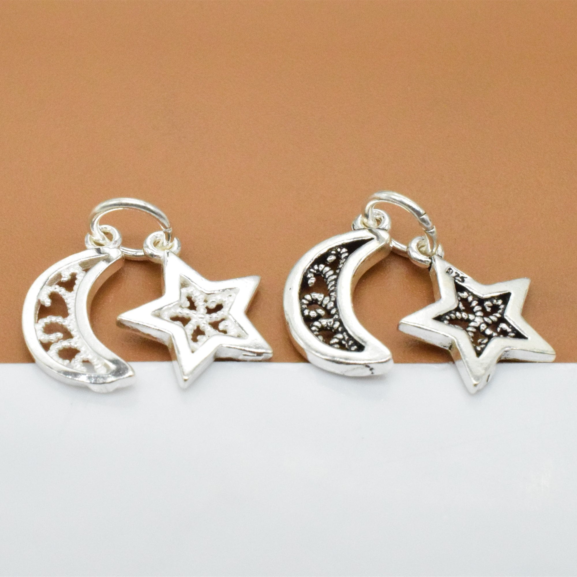 6 Sterling Silver Star and Moon Charms, 925 Silver Moon and Star Charms ...