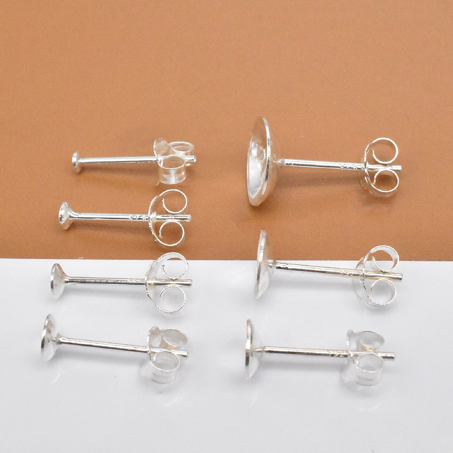 10prs Sterling Silver Round Bezel Cup Earring Post W/ Backs - Etsy