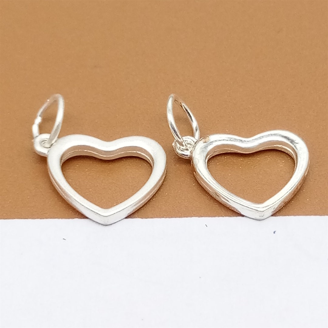 6 Sterling Silver Small Heart Charms, 925 Silver Love Charm, Cut Out ...
