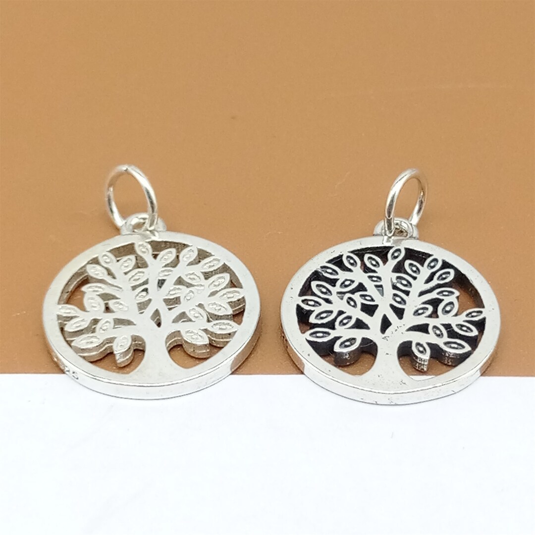 2 Sterling Silver Tree of Life Charms, 925 Silver Circle Life Tree ...