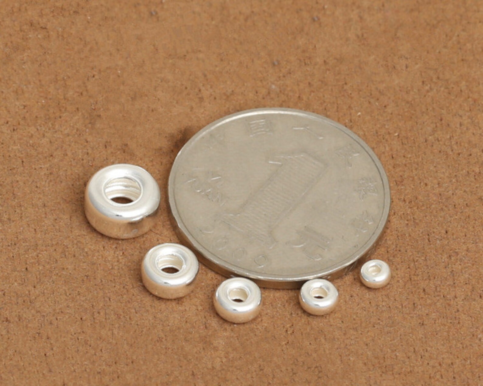 Sterling Silver Donut Bead, 925 Silver Donut Bead, Pony Bead, Tire Bead ...