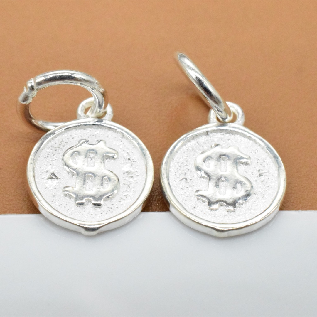 8 Sterling Silver US Dollar Disc Charms, 925 Silver Money Sign Charm ...