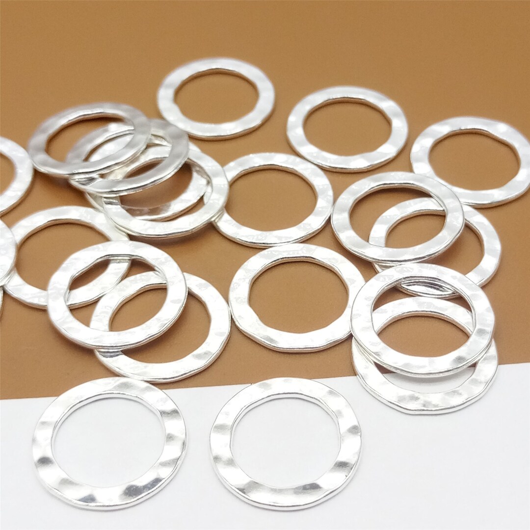 10 Sterling Silver Closed Jump Rings 13mm W/ Hammered Style, 925 Silver ...