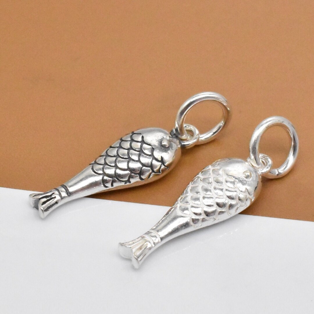 2 Sterling Silver Fish Charms, 925 Silver Fish Charms, Ocean Charm, Sea ...