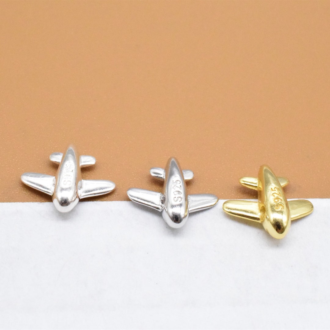 4 Sterling Silver Airplane Beads, 925 Silver Aircraft Bead, Gold Plated ...