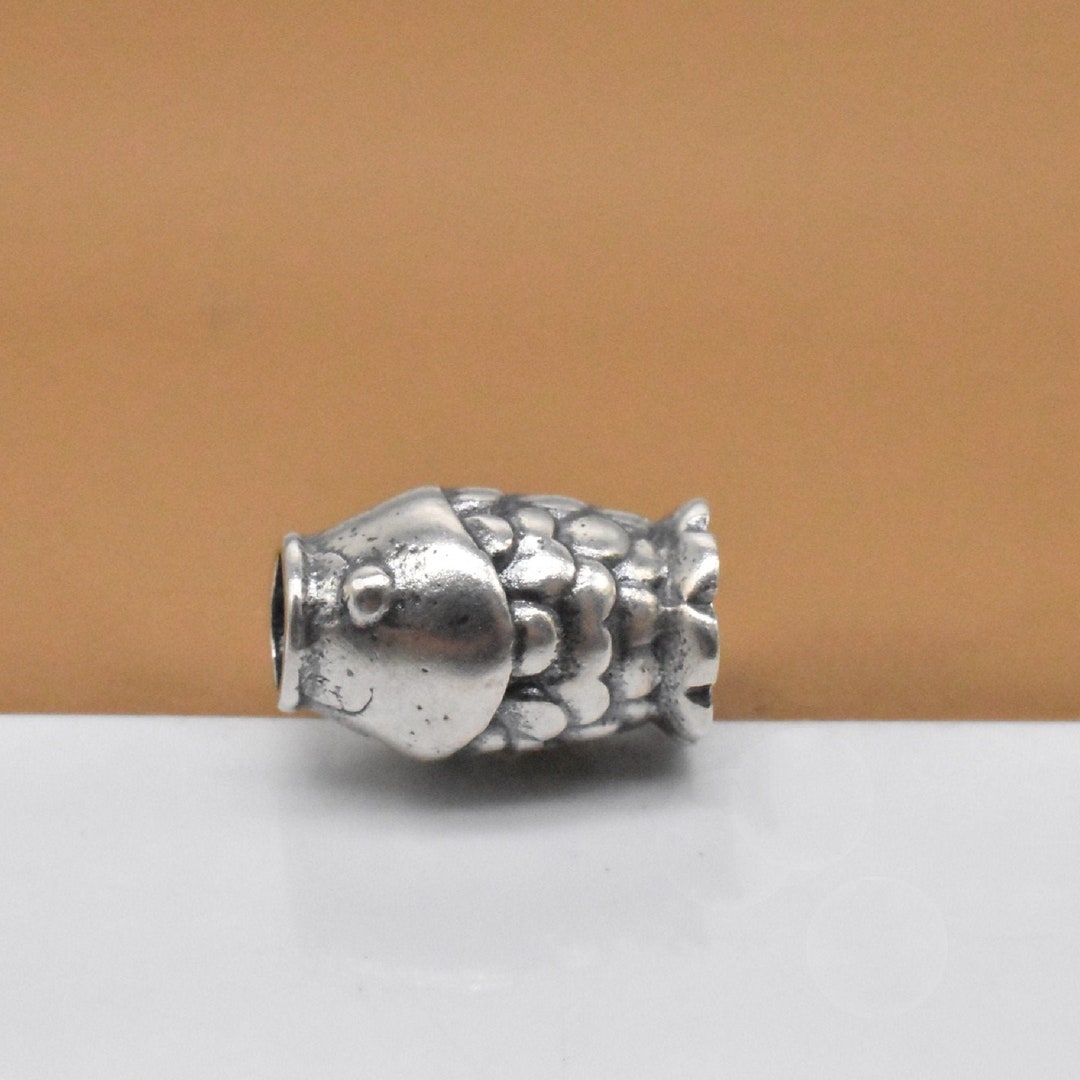 2 Sterling Silver Fish Beads, 925 Silver Fish Bead, Large Hole Bead ...