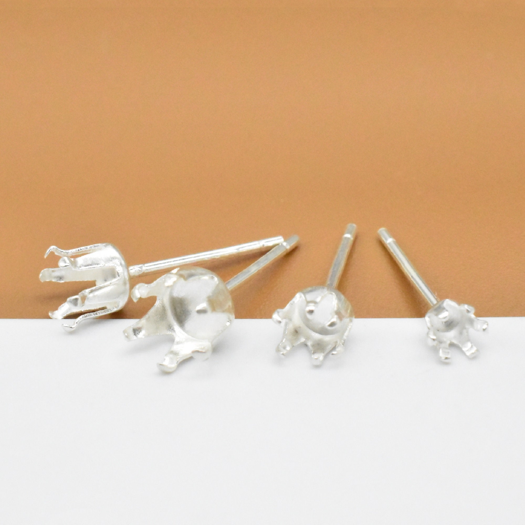 10 Pairs Sterling Silver Claw Earring Setting W/ Backs 925 - Etsy