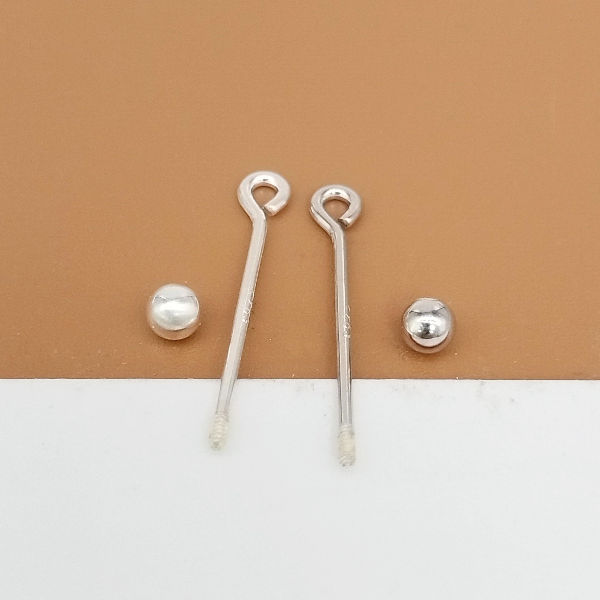 2 Sterling Silver Screw Eyepins W/ Ball Head, 925 Silver Eye Pin ...